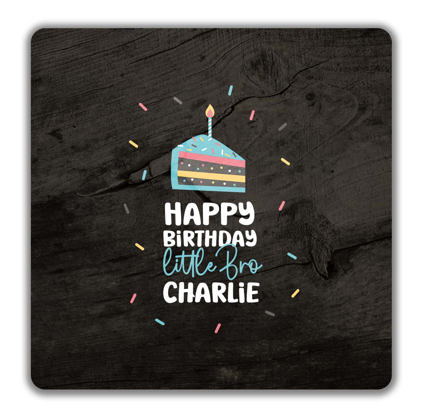Personalised Happy Birthday Little Bro Celebration Coaster Gift - 9cm x ...