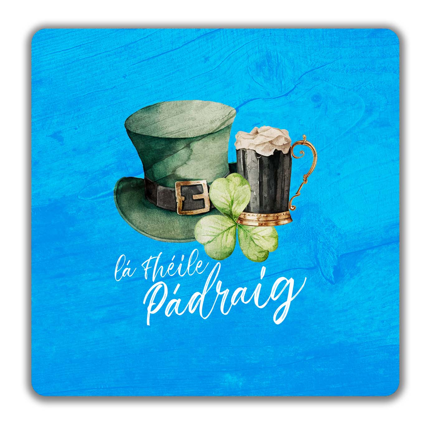 St Patrick's Day Gaelic Coaster La Fheile Padraig Clover Hat Gift - 9cm ...