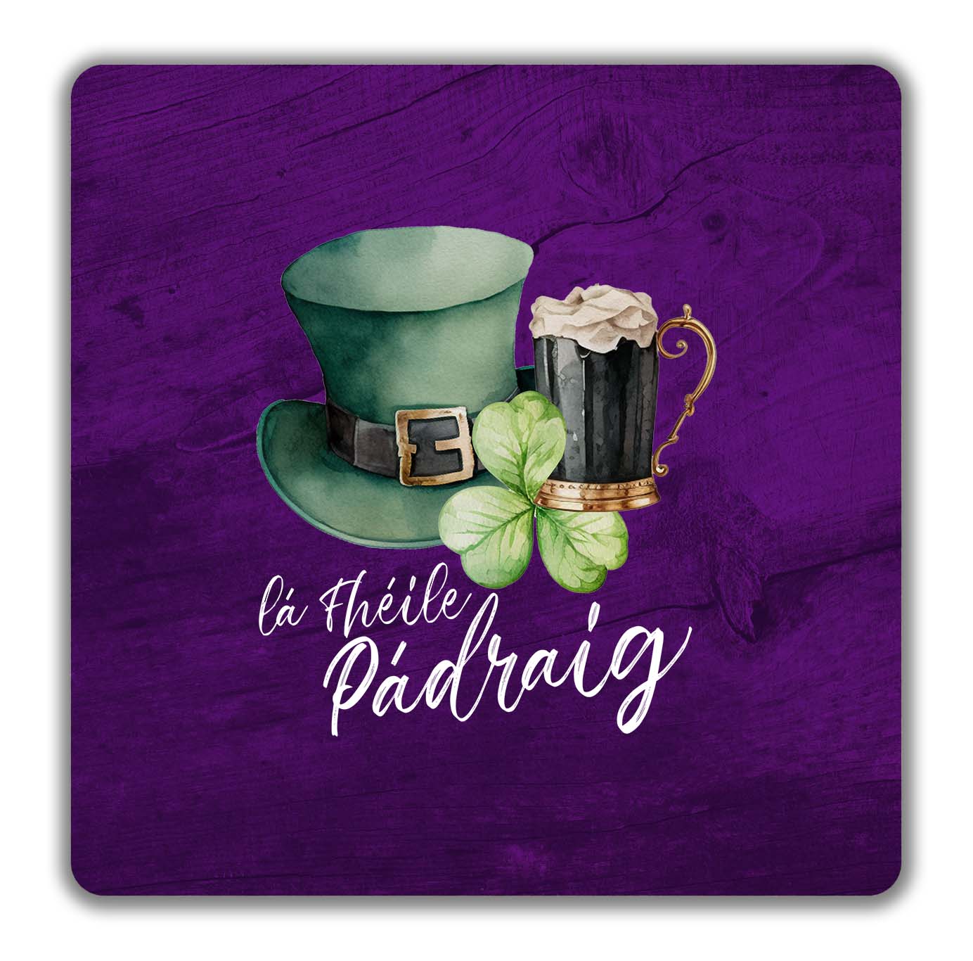 St Patrick's Day Gaelic Coaster La Fheile Padraig Clover Hat Gift - 9cm ...